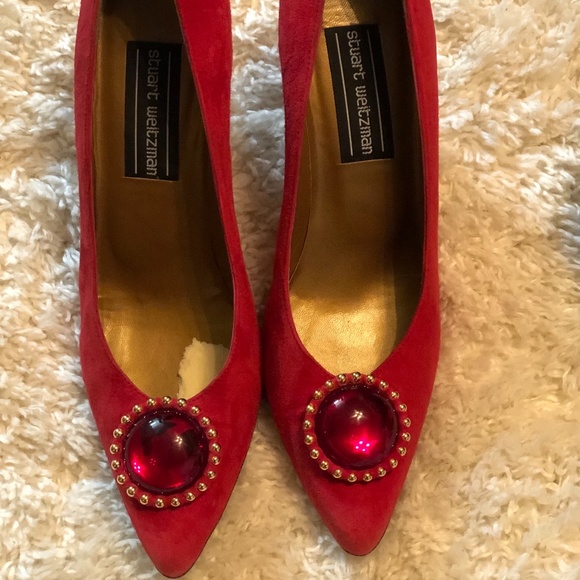 Stuart Weitzman | Shoes | Vintage Stuart Weitzman Red Suede Heelspumps ...